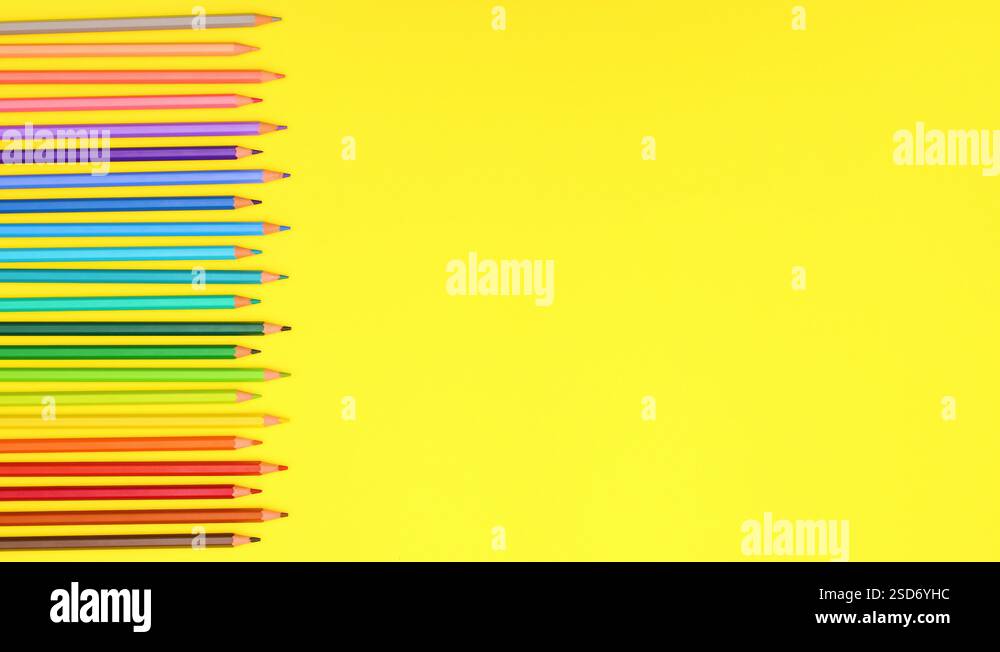 Colored pencils moving on left side of yellow background - Stop motion ...