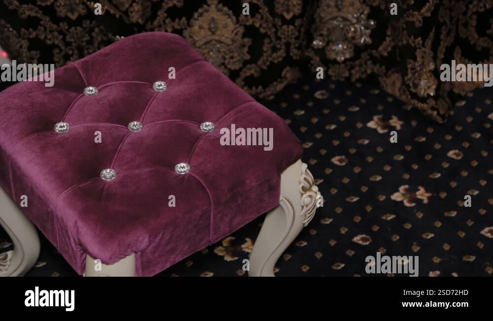 Red velvet stool in a restaurant Stock Video Footage - Alamy