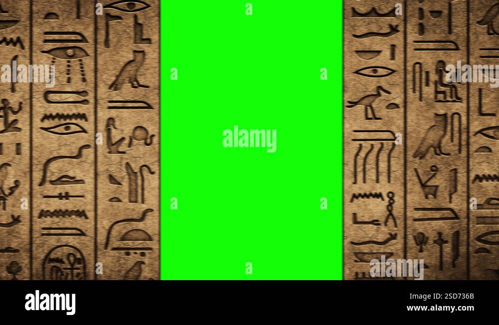 Green screen Ancient Egyptian Stone Hieroglyphics Carving wall Stock ...