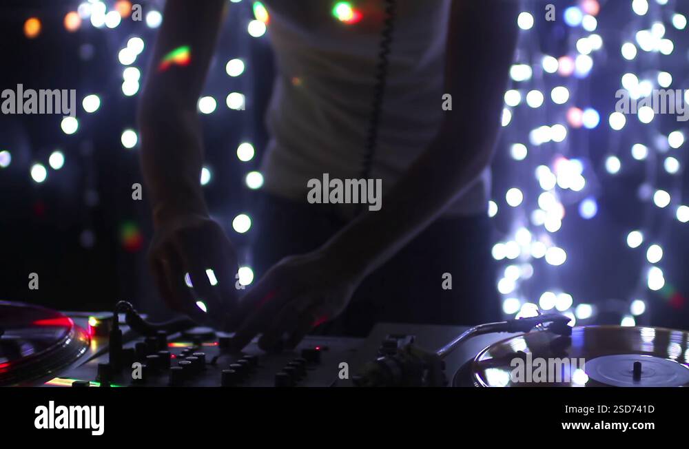 dj mixing records turntables male party club disco vinyl Stock Video ...