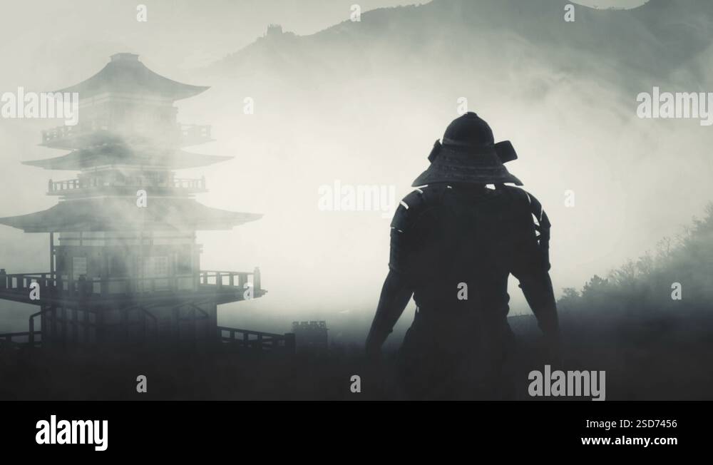 Samurai Warrior Leader Standing in Front of a Japanese Temple Stock ...