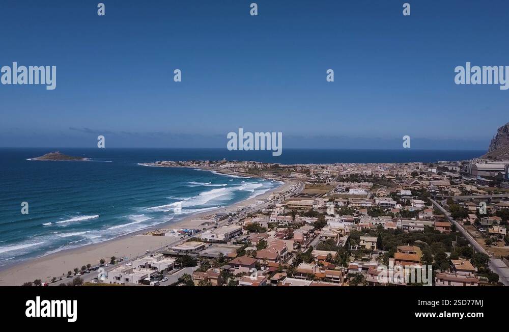 Aerial view of Granelli Beach, a seaside place in Sicily. The shot is ...