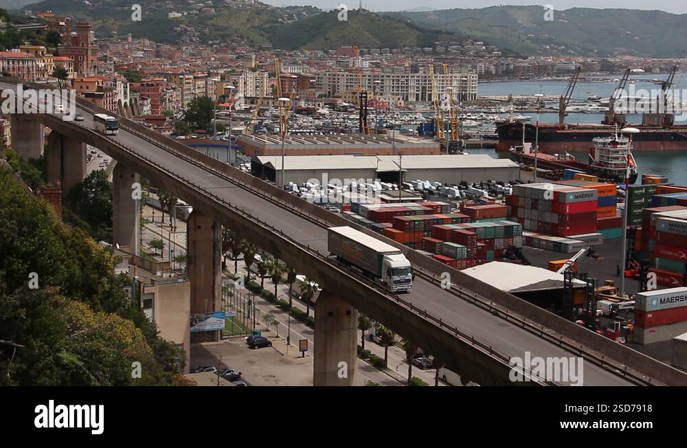 Salerno, Italy. View of container terminal and port in sunny day Stock ...