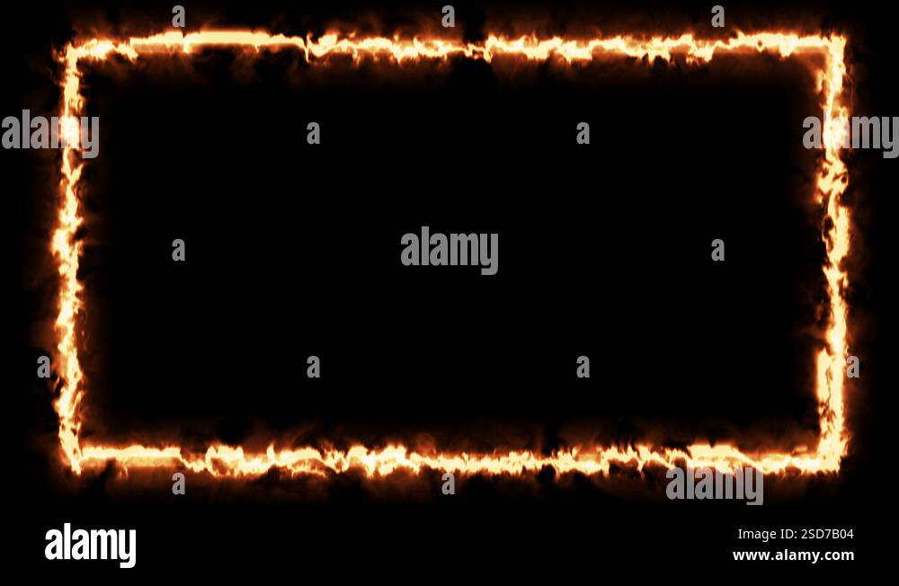 Empty frame with fire border glowing, burning flame signboard Stock ...