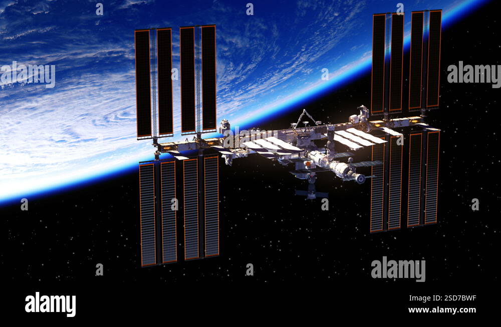 International Space Station Rotates Solar Panels In Outer Space Stock ...