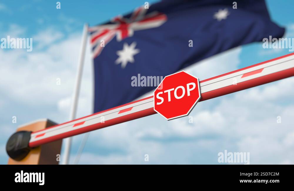 Open boom gate on the Australian flag background. Free entry or lifting ...