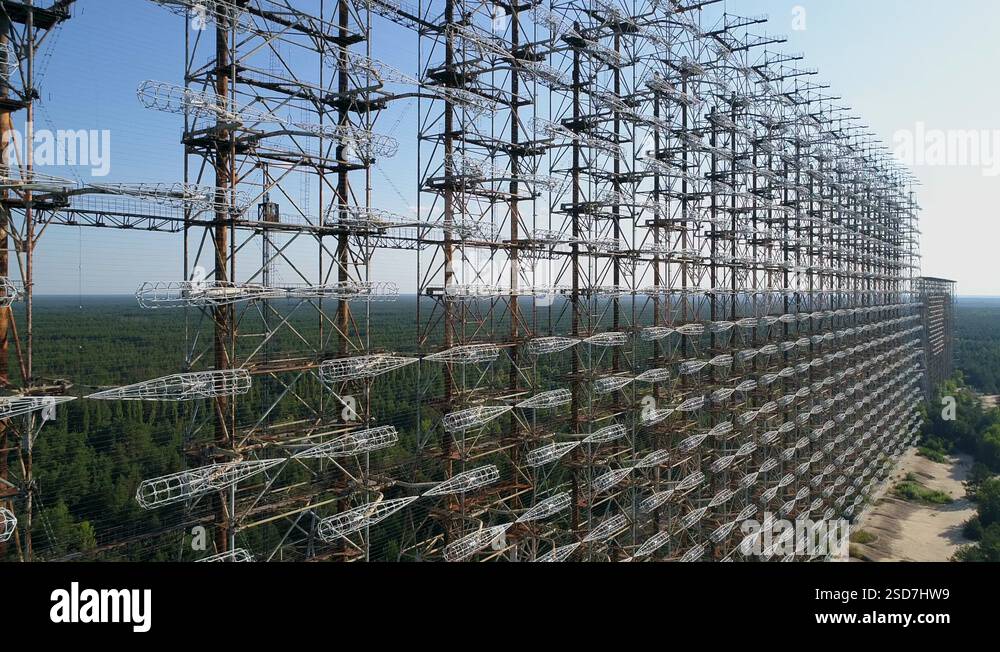 Aerial view of the DUGA radar station near the city of Chernobyl-2 ...