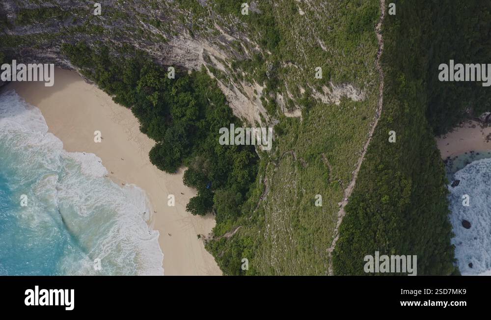 Bali Indonesia Aerial v17 Birdseye view looking down at Kelingking ...