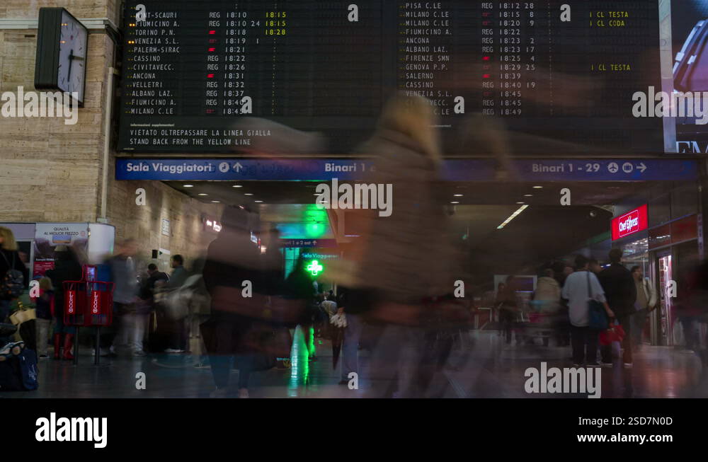 Rome Termini Train Station timelapse, central terminal with timetable ...