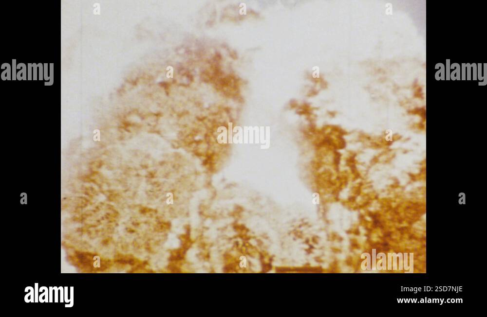 1970s: Fiery explosion of a rocket. Rocket explodes on a platform ...