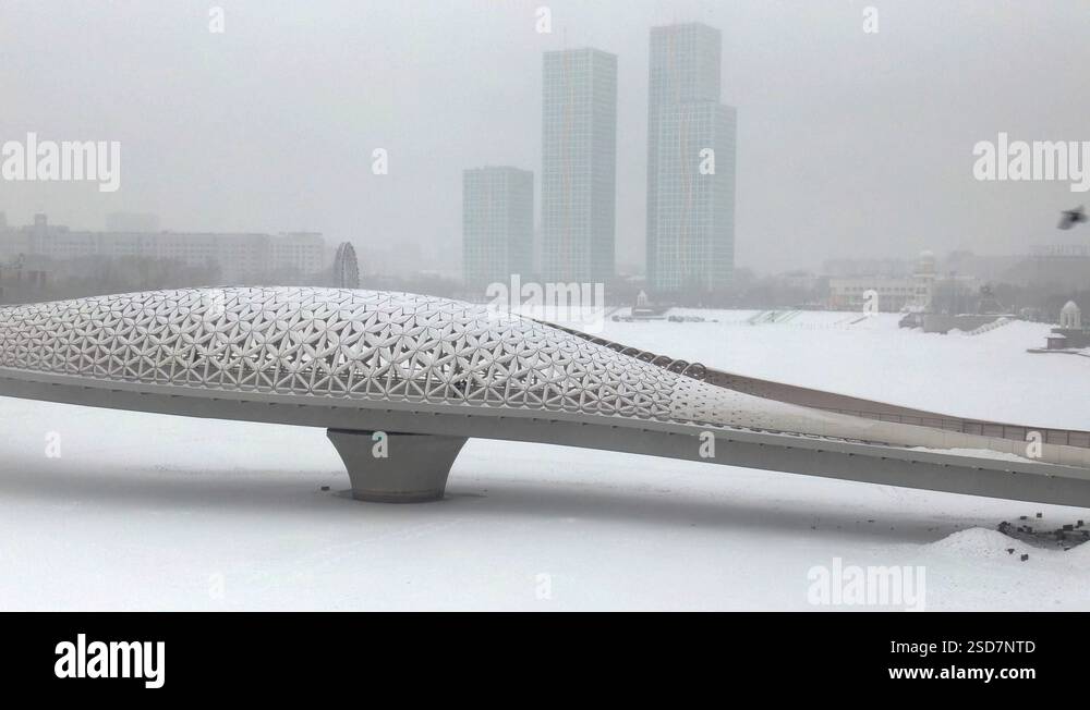 Nur-Sultan: Flying over the new Atyrau bridge during winter season ...