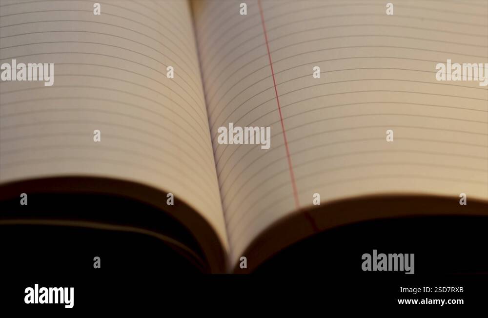 Pen and notebook close up. Open book with empty sheets of lines paper ...