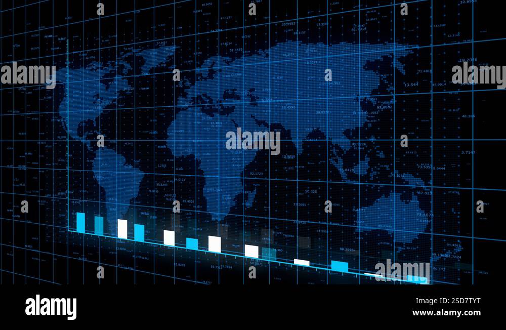 4k HUD graph with fall down arrow and bar stats,digital data wall with ...