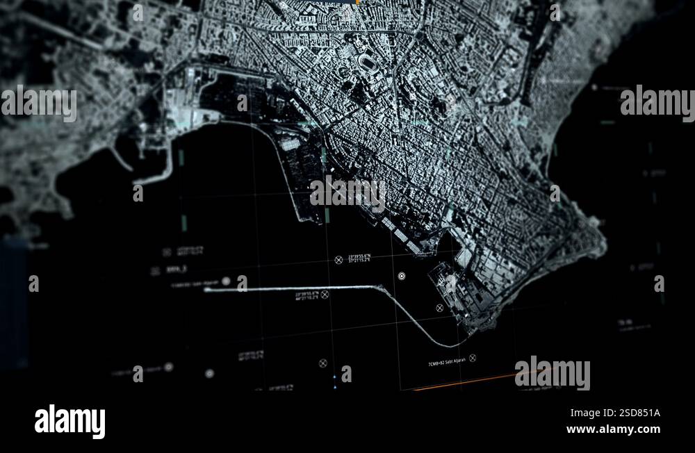 Satellite Camera, Detected Ship at Latakia Port. Syria. Map Scan Black ...
