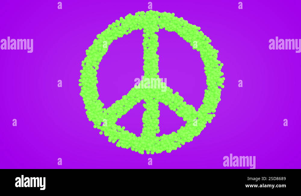 3d looped animation of peace symbol. Small balls shapes wavy surface ...