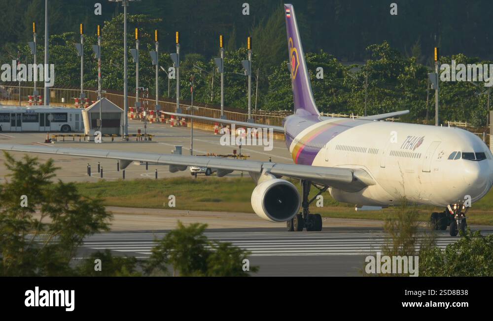 Airbus A330 turn runway before departure Stock Video Footage - Alamy