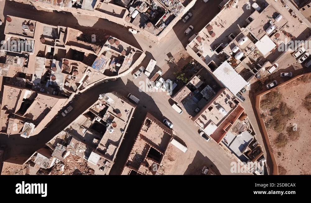 Aerial view narrow alleys streets residential neighborhood Riyadh Saudi ...