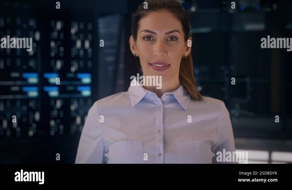 Beautiful Smiling Confident Young Caucasian Woman with at High-Tech ...