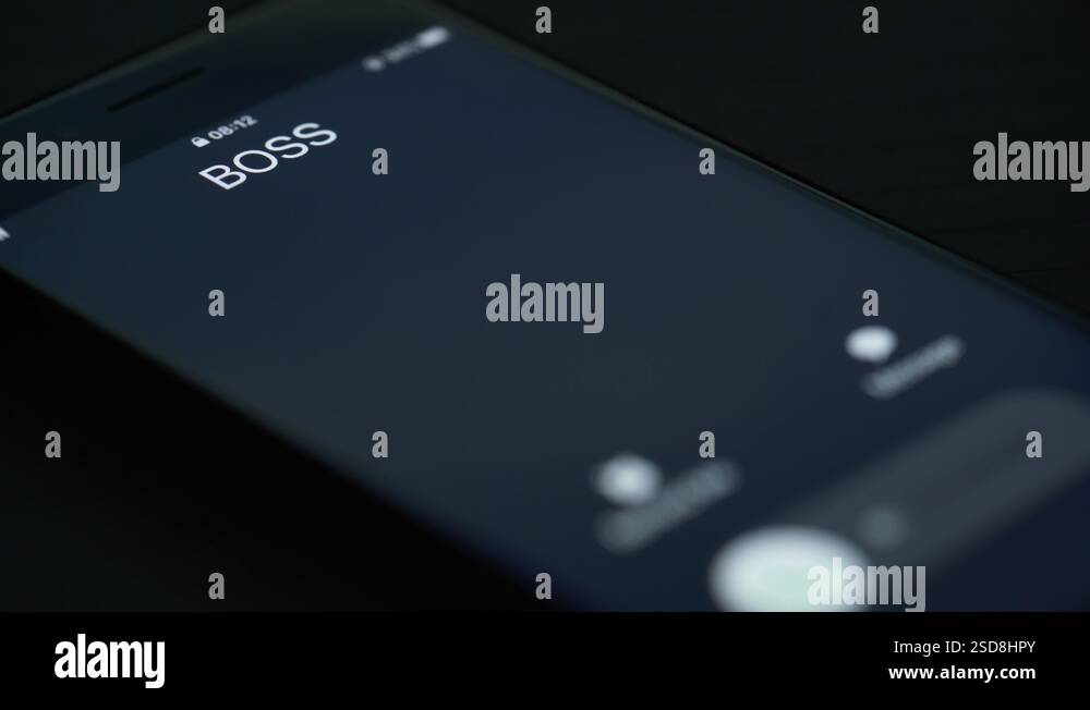 Incoming call by Boss on the smartphone screen. Focus moving to Remind ...