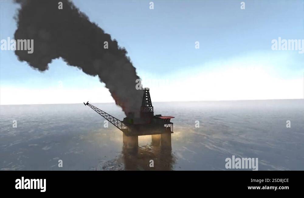 Animation, Offshore oil platform caught fire Stock Video Footage - Alamy