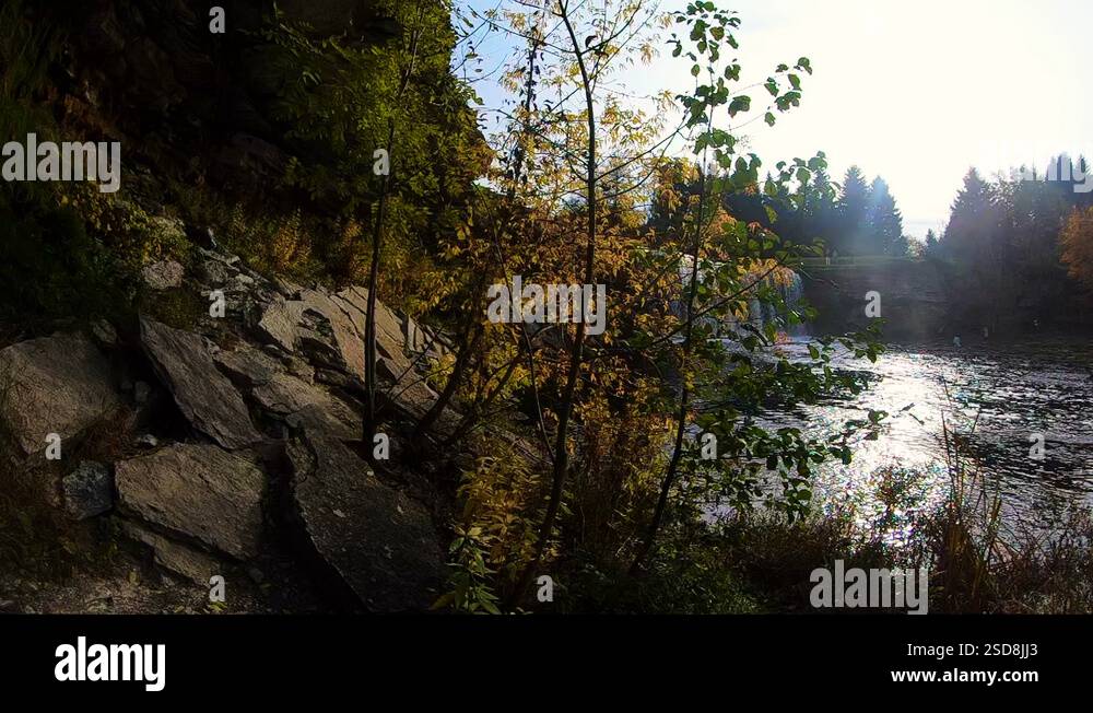 dolly in forward camera slowly walking on rocky side towards jägala ...