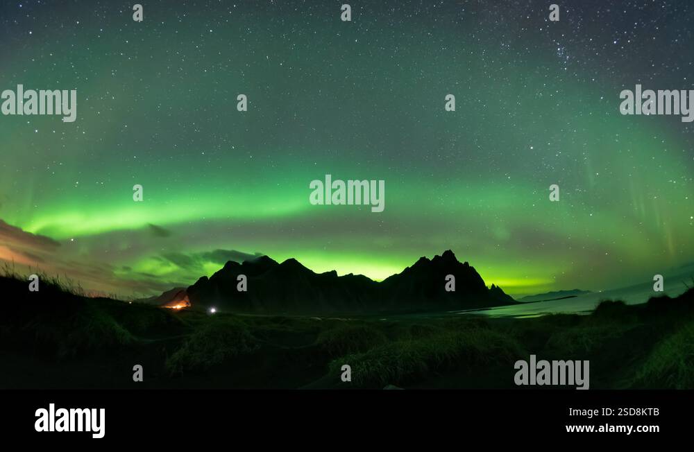 Fisheye Aurora Borealis Time Lapse Over Stokksnes Stock Video Footage ...