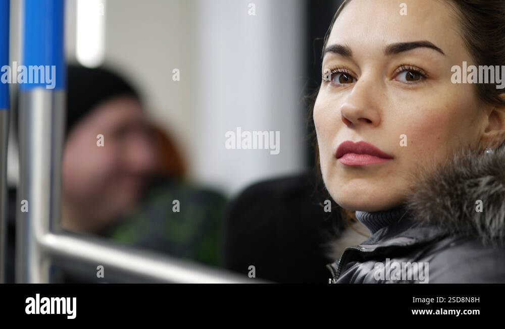 Lady shows facial expressions and gestures and offers look forward ...