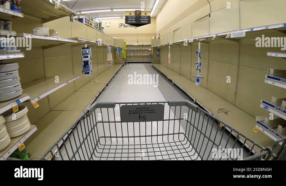 View from shopping cart moving down empty grocery isle Stock Video ...