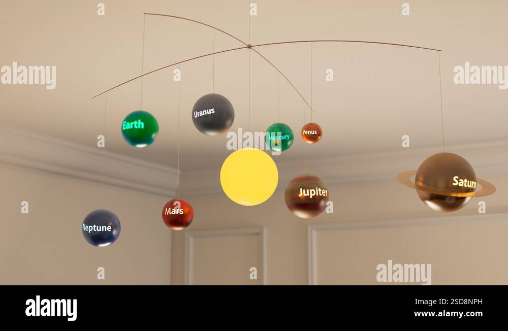 Toy Solar system animation Planets on the spinning arms rotating around ...