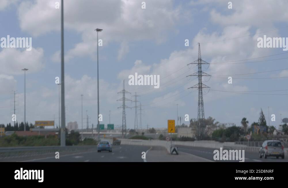 Driving on the Israeli highway in car interior in modern day Israel ...