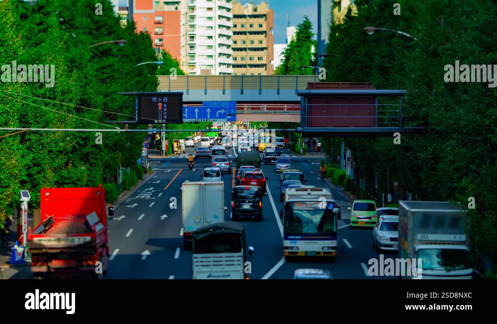 A timelapse of miniature city street at Oume avenue in Tokyo daytime ...