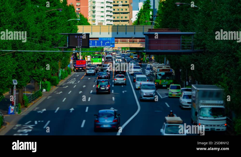 A timelapse of miniature city street at Oume avenue in Tokyo daytime ...