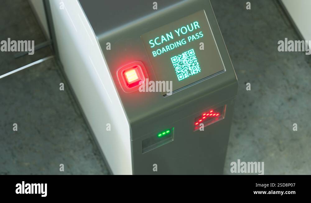 Loopable view at mobile border gates at the airport. Scan boarding pass ...