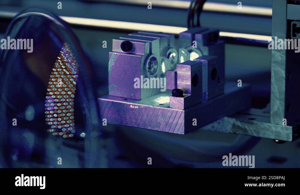 Experiments with a laser system in the laboratory. Beam of RGB laser on ...