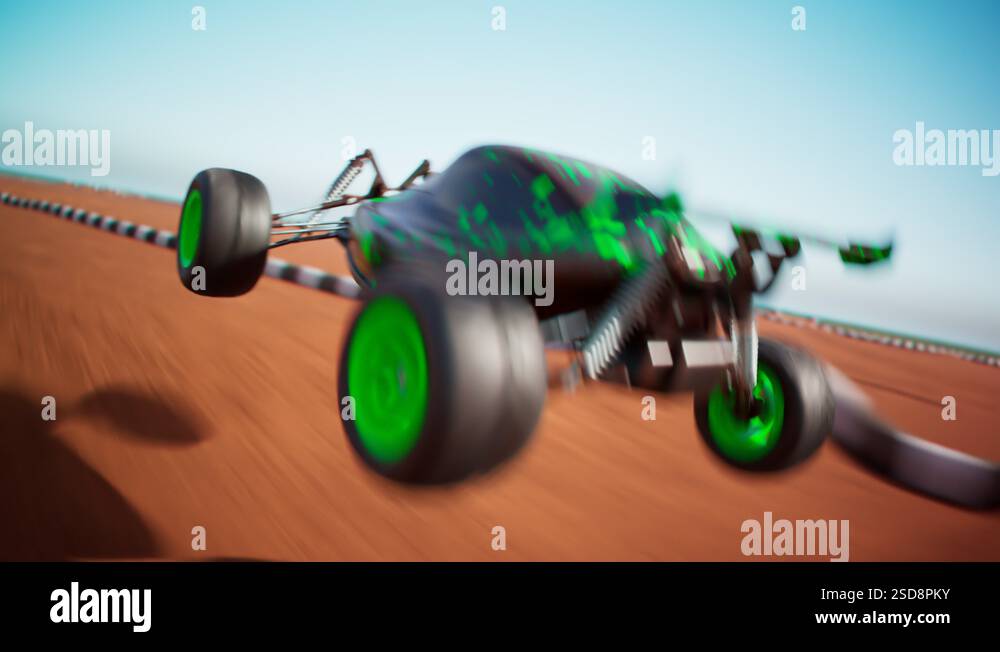 RC Car race on the sandy track. Loopable animation of a miniature model ...