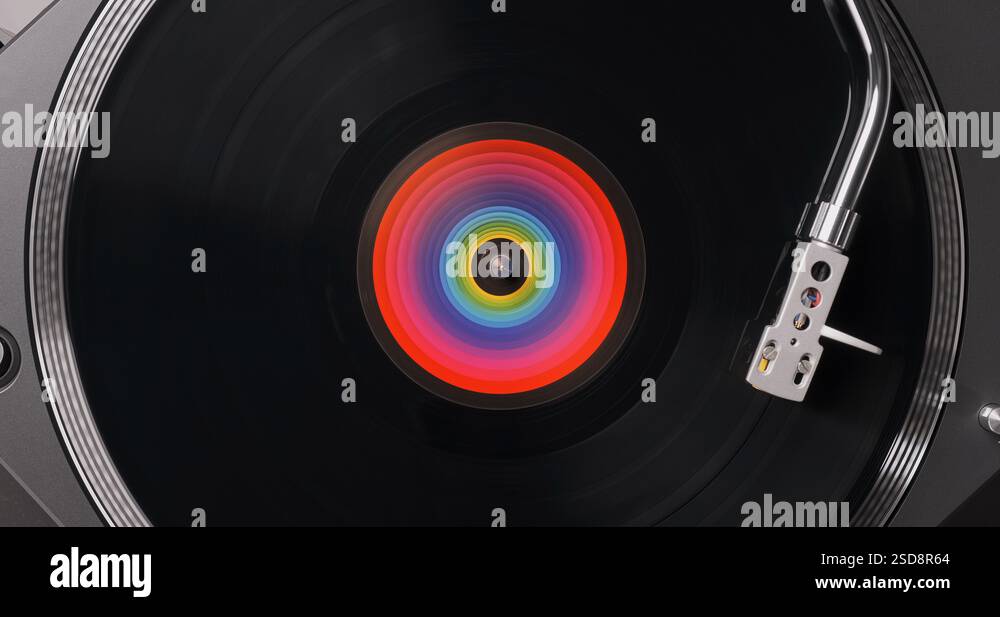 Black vinyl background with color spectrum label in center. Rotating ...