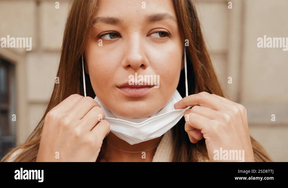 Virus mask spanish woman on street wearing face protection in ...