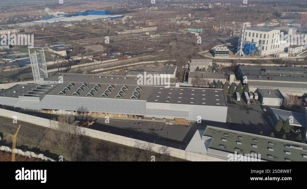 Modern grey factory fom the air. Large factory from the air, factory ...