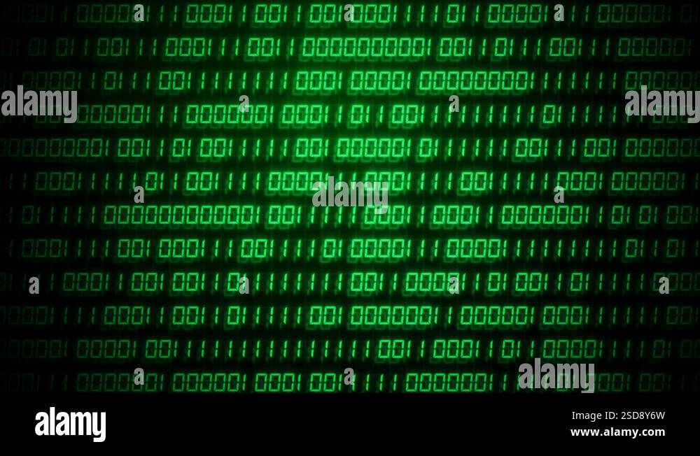 Digital binary code number on computer screen with video glitch effect ...