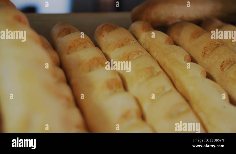 Loaf of Fresh bread on shelves in bakery department in a supermarket ...