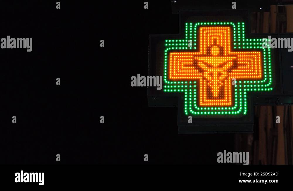 Pharmacy symbol. Italian green cross, pharmacy in Milano Stock Video ...