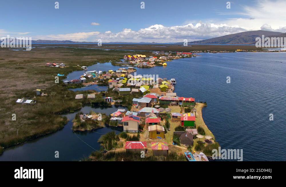 Uros Floating Islands on Lake Titicaca Near Puno, Peru, Aerial View ...