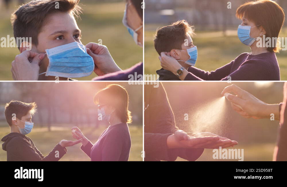 caring mother puts on a protective mask for her son Stock Video Footage ...
