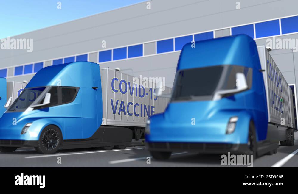 COVID-19 coronavirus disease vaccine being loaded to semi-trailer ...
