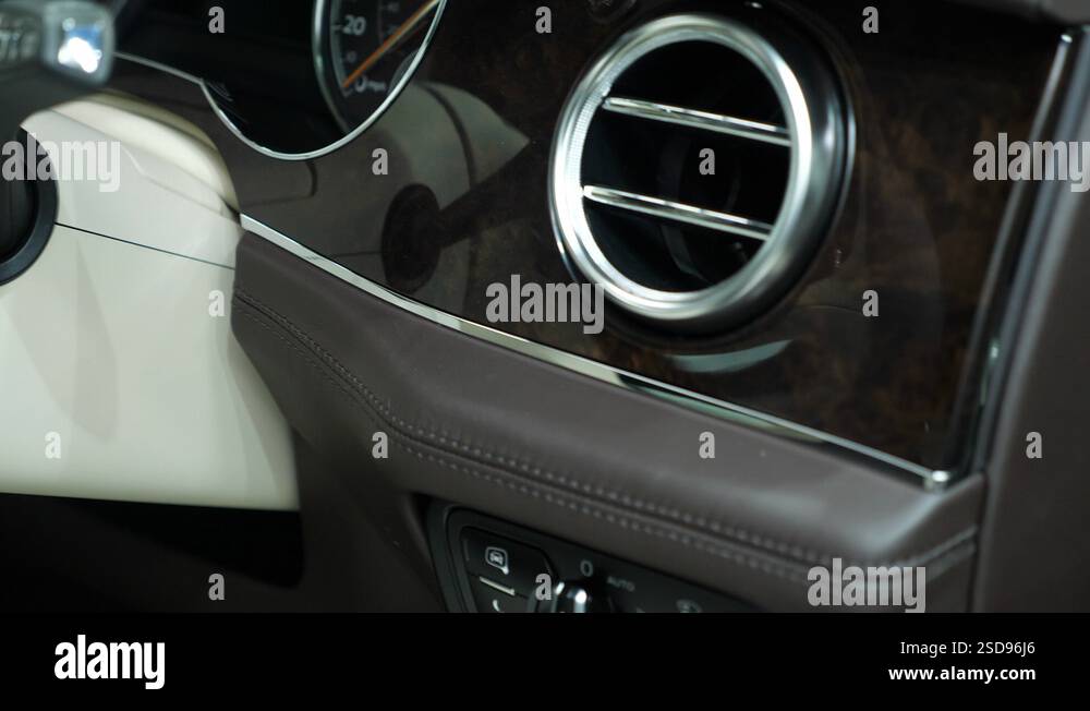 Detail shot of interior wood trim of luxurious car Stock Video Footage ...