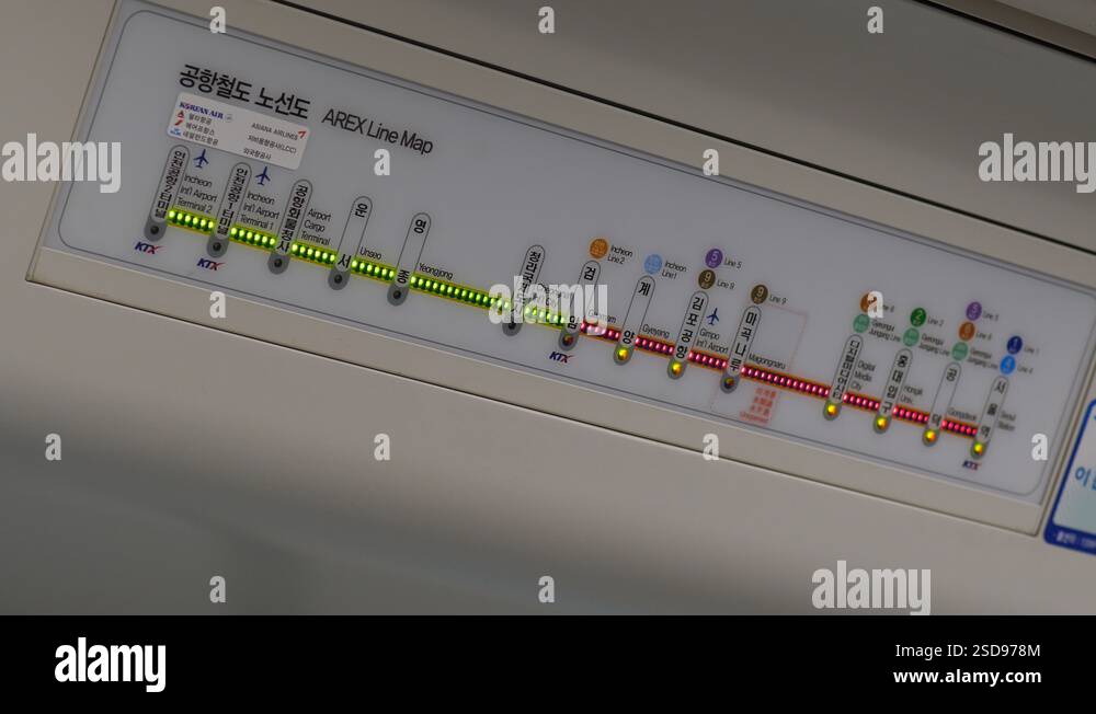 Airport Railroad Express map over door at train, public transport Stock ...