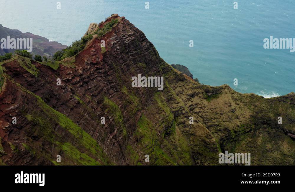 Rocky ridges and deep gorges of peculiar hawaiian terrain. Aerial ...