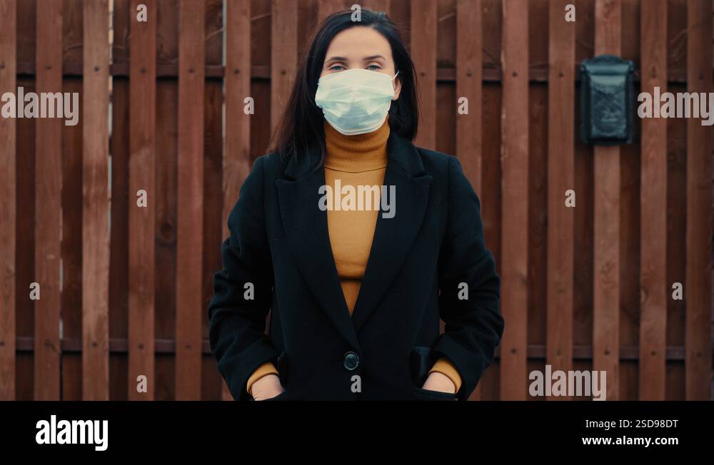 Virus mask spanish woman on street wearing face protection in ...