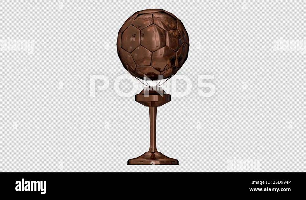 Animated spinning soccer trophy with black seam and bronze stand and ...