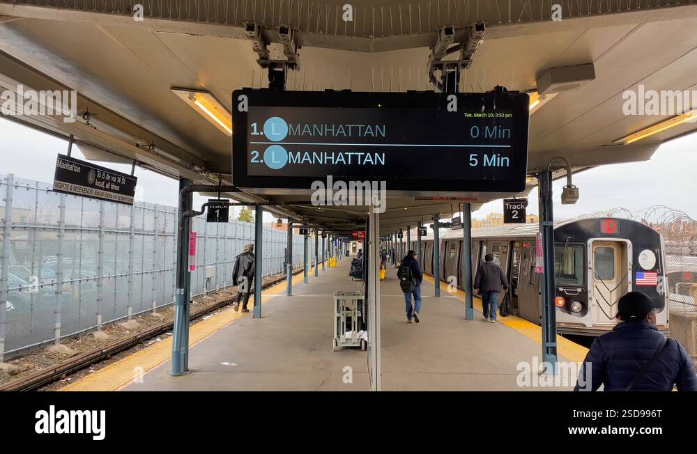 Brooklyn Subway L Train Boarding Announcement and Digital Display ...